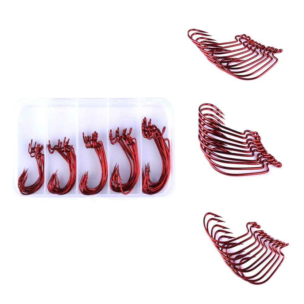 mogen886 50Pcs Durable Carbon Steel J-Shaped Barb Jig Hooks Fishhooks Fishing Tools for Outdoor Multi