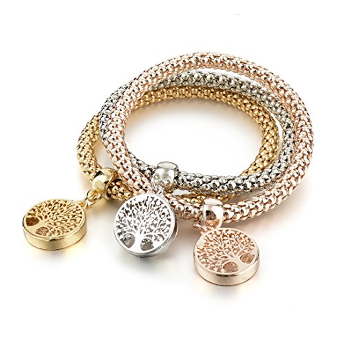 Long Way 3Pcs Gold Silver Rose Gold Plated Charm Bracelet for Women Stretch Crystal Multilayer Bracelet