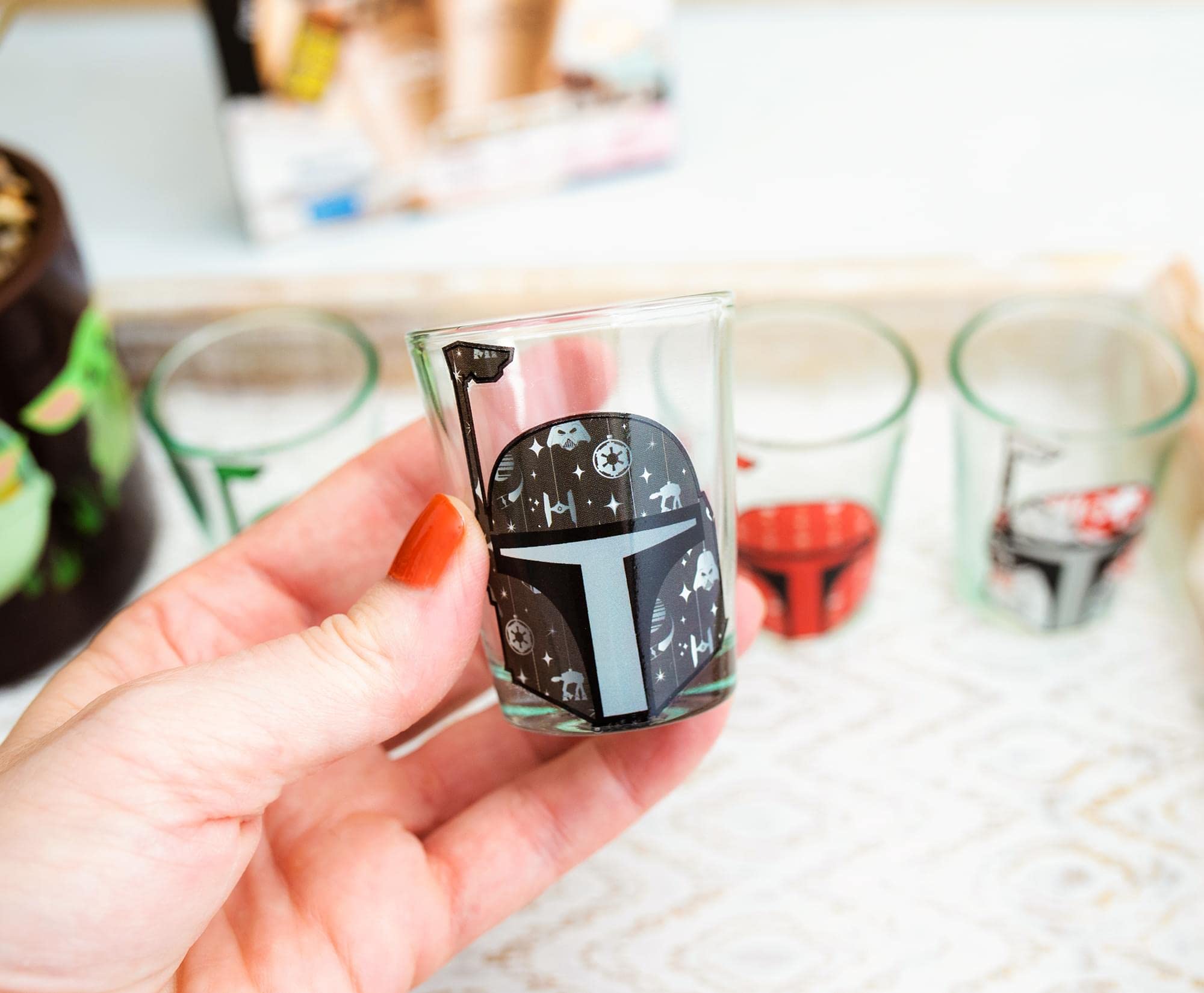 Silver Buffalo Star Wars Holiday Boba Fett 2.5-Ounce Mini Shot Glasses | Set of 4