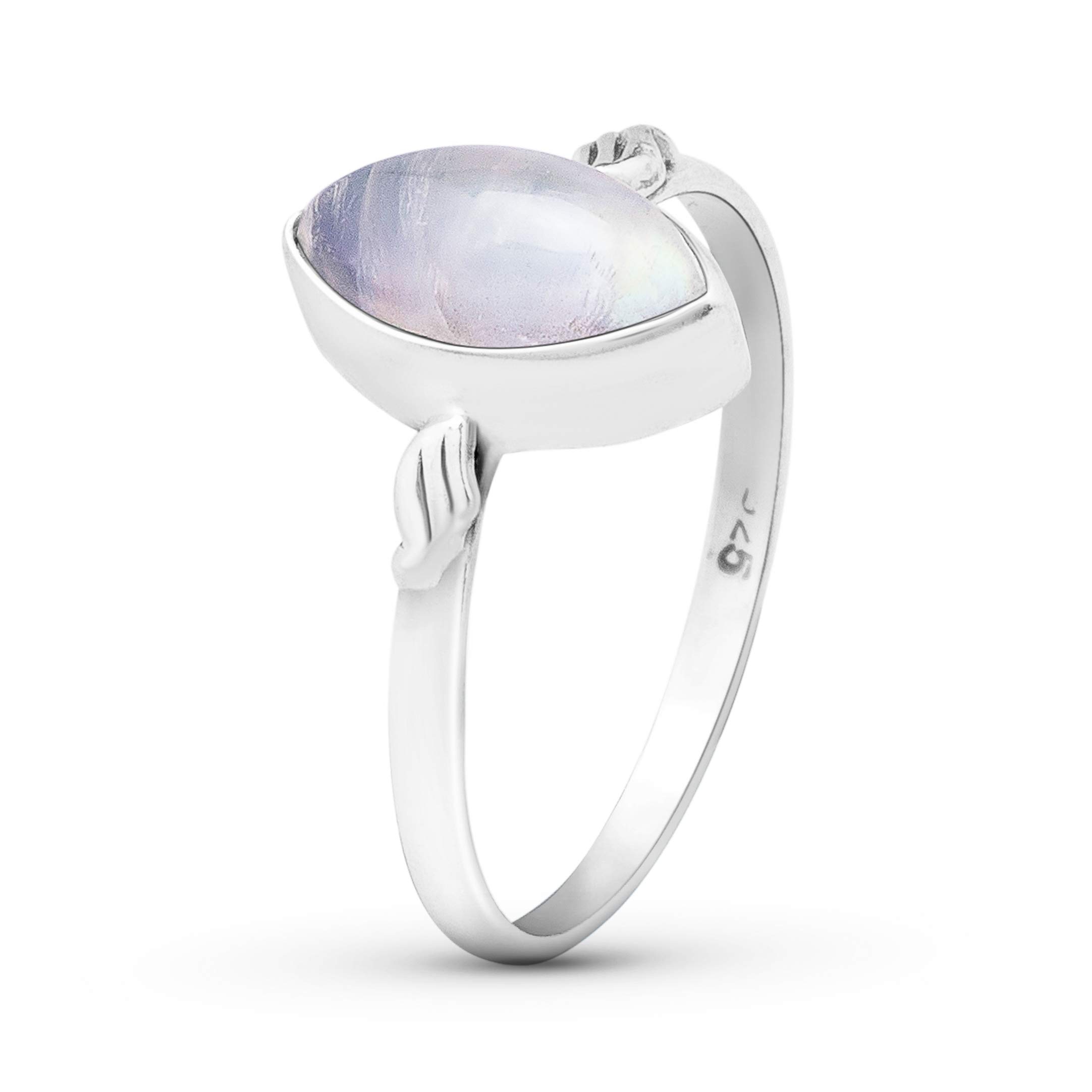 Koral Jewelry marquise Moonstone Ethnic Delicate Ring 925 Sterling Silver Vintage Tribal Gipsy Boho Look (7)