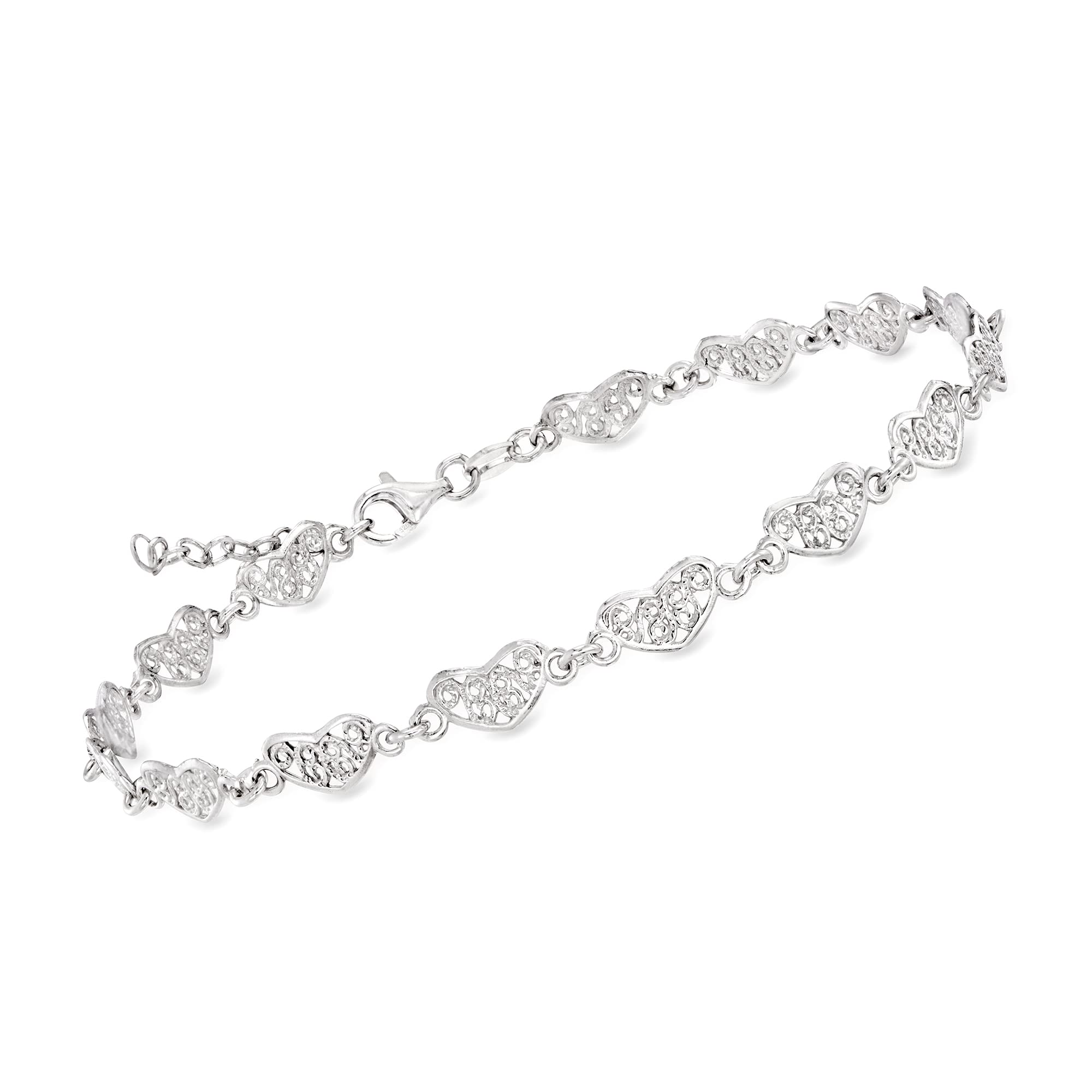 Ross-Simons Italian Sterling Silver Filigree Heart-Link Anklet. 9 inches