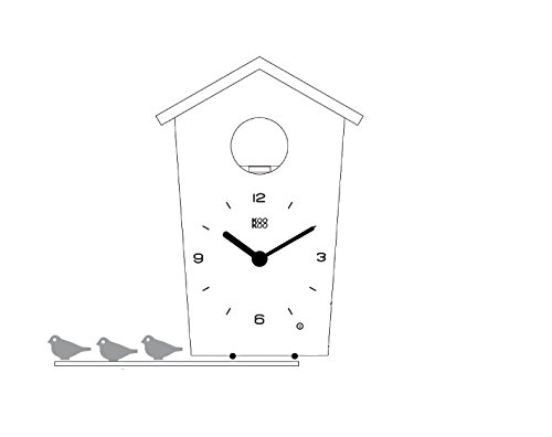 KOOKOO BirdHouse mini black, tiny modern cuckoo clock with 12 natural bird songs or cuckoo call