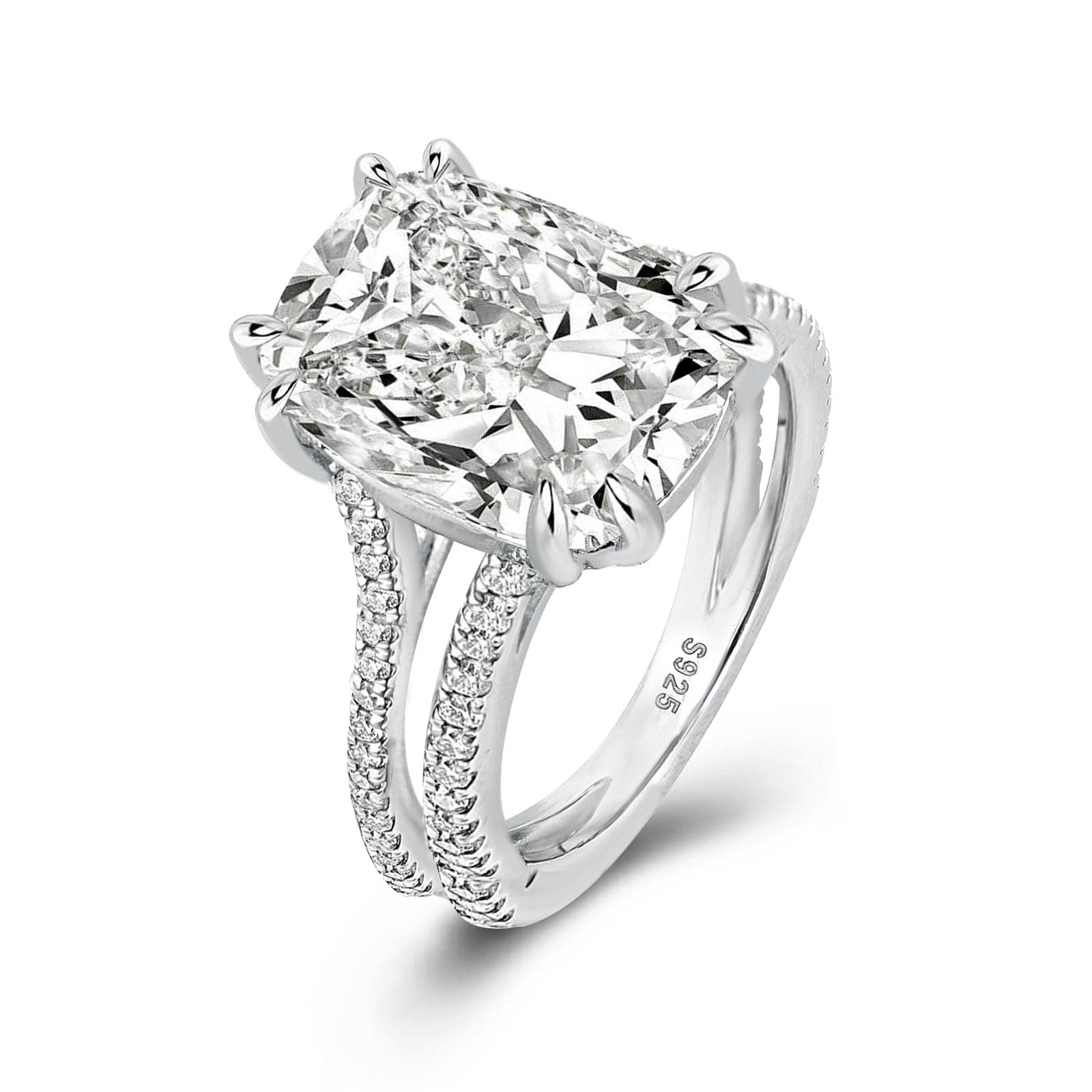 RODIFFY 6CT Gorgeous Split Shank Cushion Cut Promise Ring for Women,Simulated Diamond Engagement Ring in Silver(Size:7)
