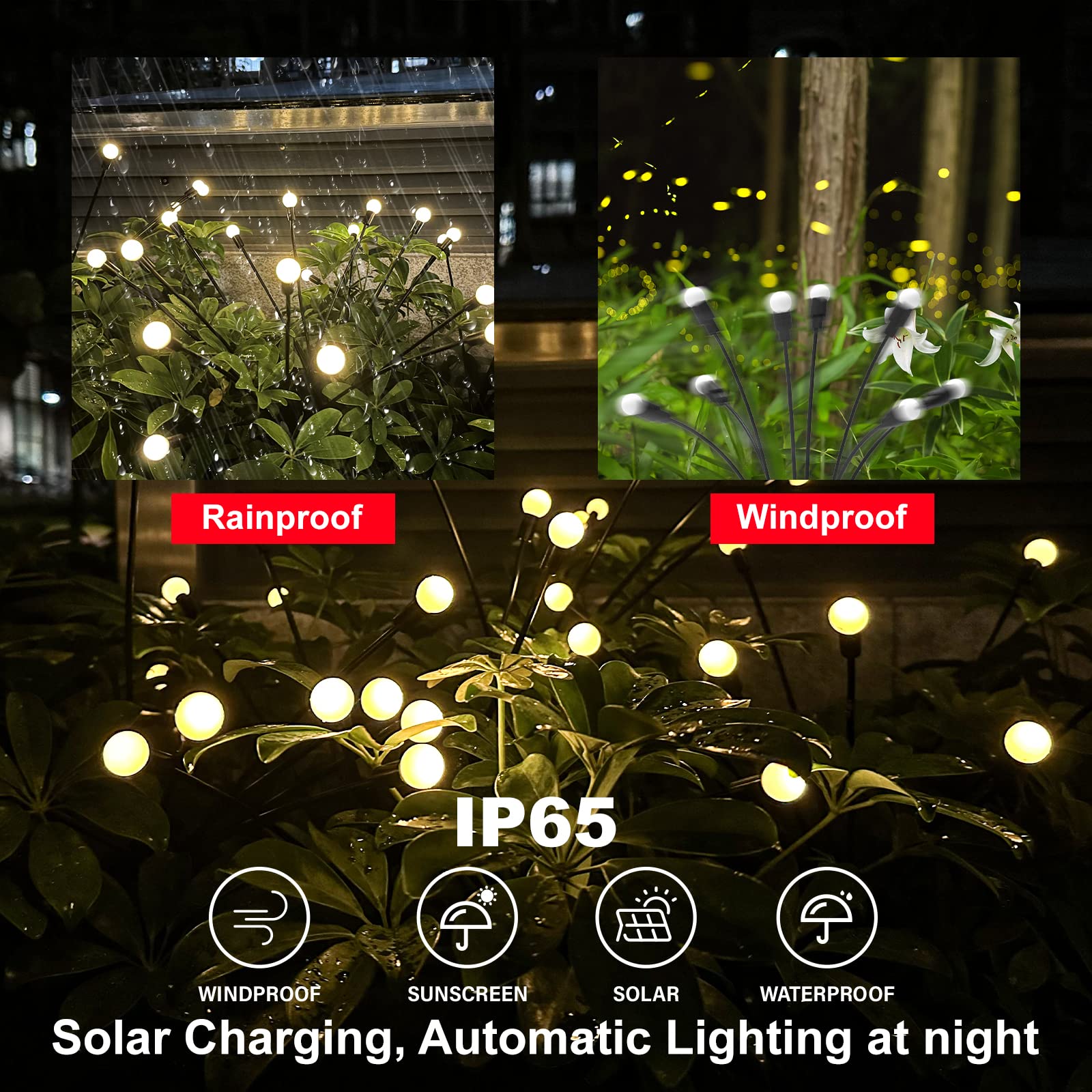 KTEBO 2 Pack Solar Firefly Garden Lights Decor, Solar Outdoor Lights, IP65 Windproof and Rainproof Yard lights, Front Patio Porch Decor, Yard Decorations Outdoor - Warm White 2 * 8 LED