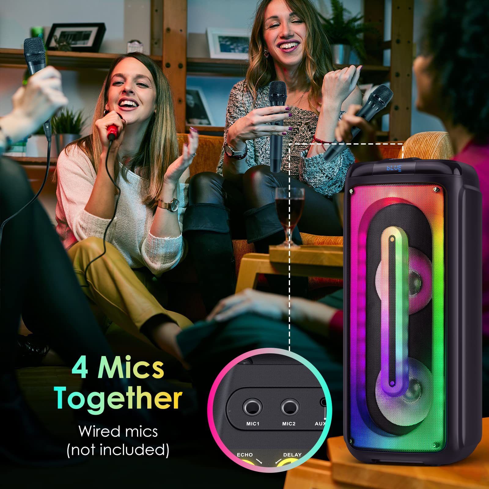 Portable Karaoke Machine for Adults Kids, Dual8”Subwoofer PA Machines Bluetooth 5.0 Karaoke Speaker System with DJ Light for Outdoor Party, EQKK005