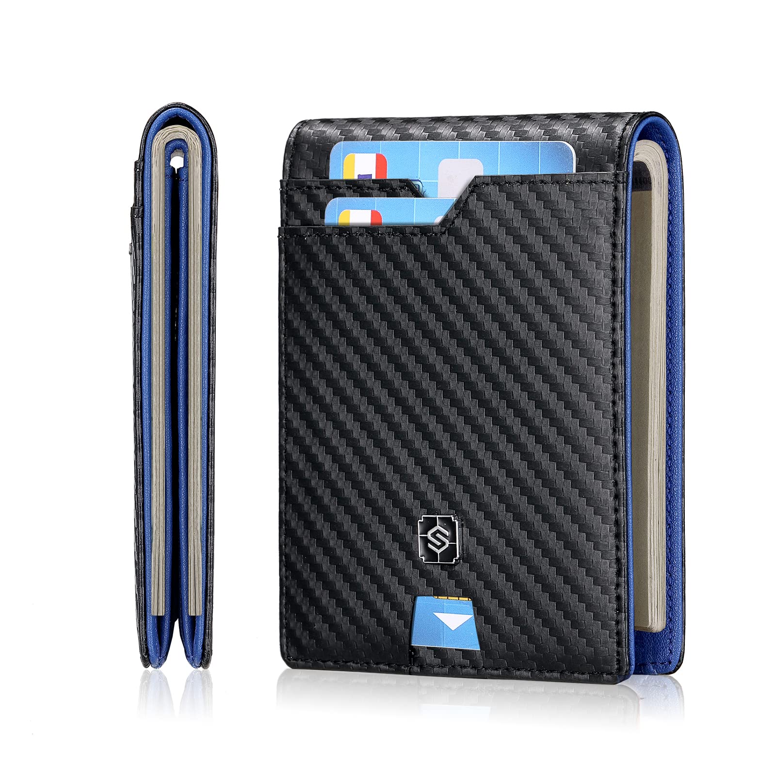 SHOUCANGAR Mens Wallets Slim Bifold Wallets for Men Front Pocket Wallets RFID Blocking Credit Card Gift Cards Holder for Men with 12 Slots (A Dark blue)