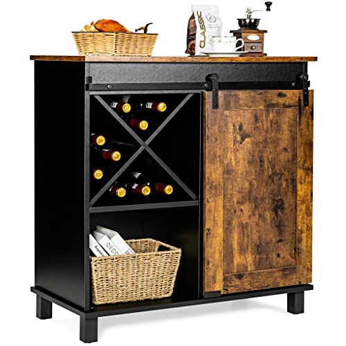 YDXNY Kitchen Buffet Storage Sideboard with Sliding Barn Door Wine Rack Dining Cabinet