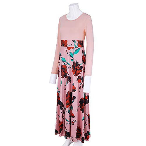 Pinkpaopao Swing Maxi Dress for Women Long Sleeve Patchwork Empire Waisted Long Dress Pattern Print Pleated Dress