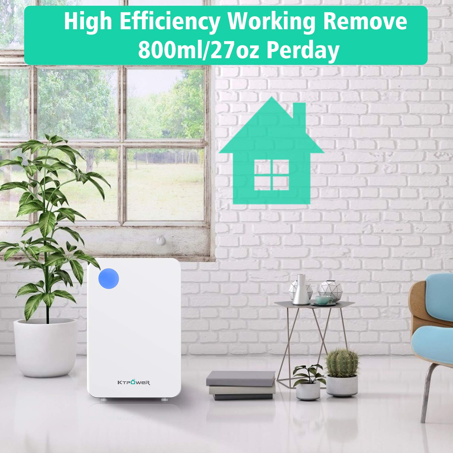 KTPOWER Dehumidifiers for Home 3200 Cubic Feet (500 sq ft), Compact and Portable 2000ml (68 oz) for High Humidity, Quiet Dehumidifiers for Bedroom, Basements, Bathroon, Kitchen, Garage, Auto Shut off
