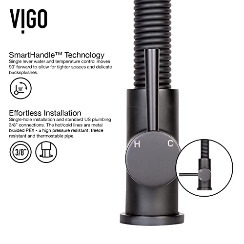 VIGO VG02001MB 19" H Edison Single-Handle with Pull-Down Sprayer Kitchen Faucet in Matte Black