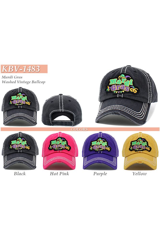 ScarvesMe Women Mardi Gras Washed Embroidered Vintage Cotton Distressed Baseball Cap Purple