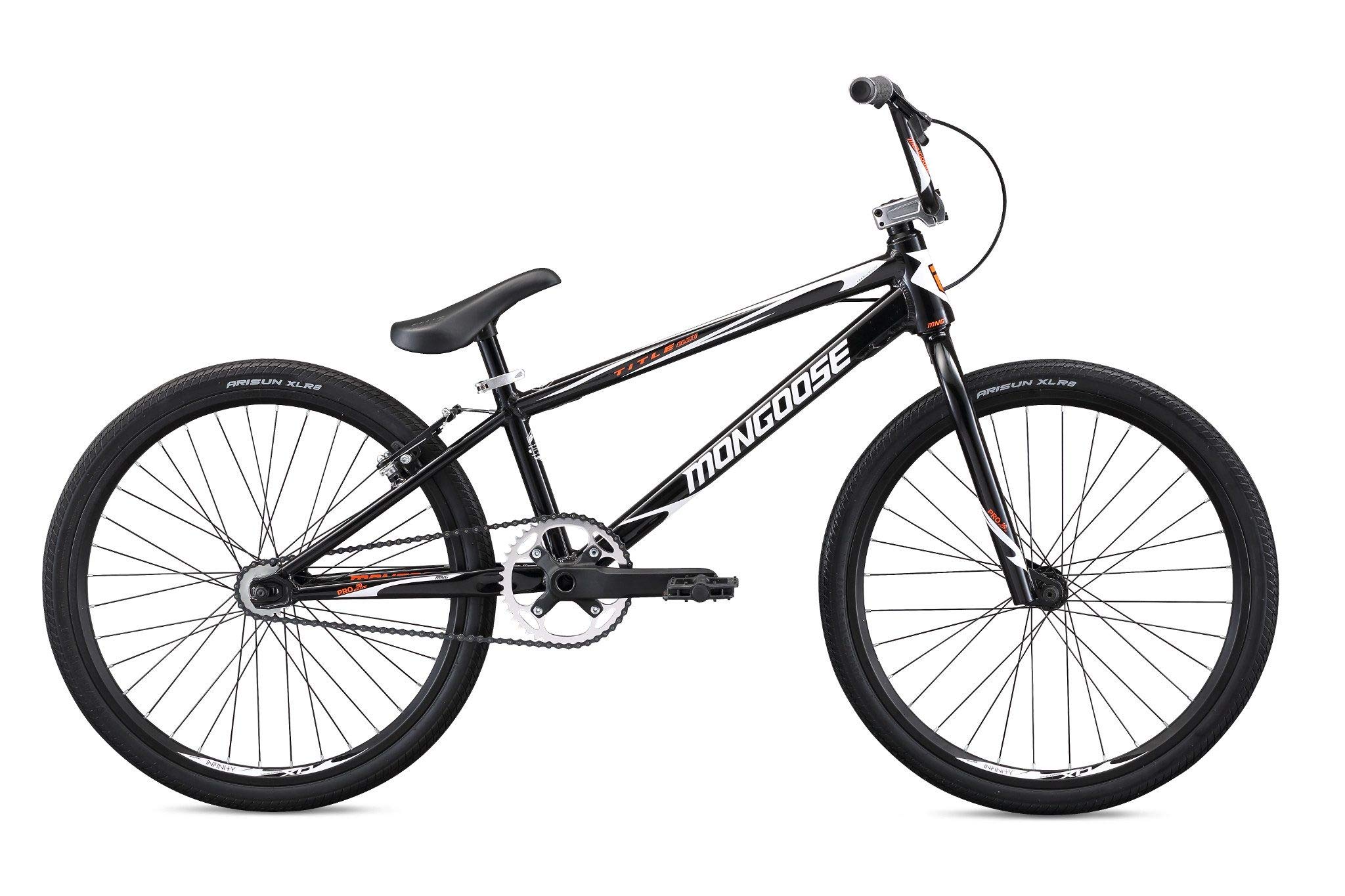 Mongoose Title Elite Pro BMX Race Bike with 24-Inch Wheels in Black for Advanced and Returning Riders, Featuring Professional-Grade 6061 Tectonic T1 Biaxial Hydroformed and Butted Aluminum Frame