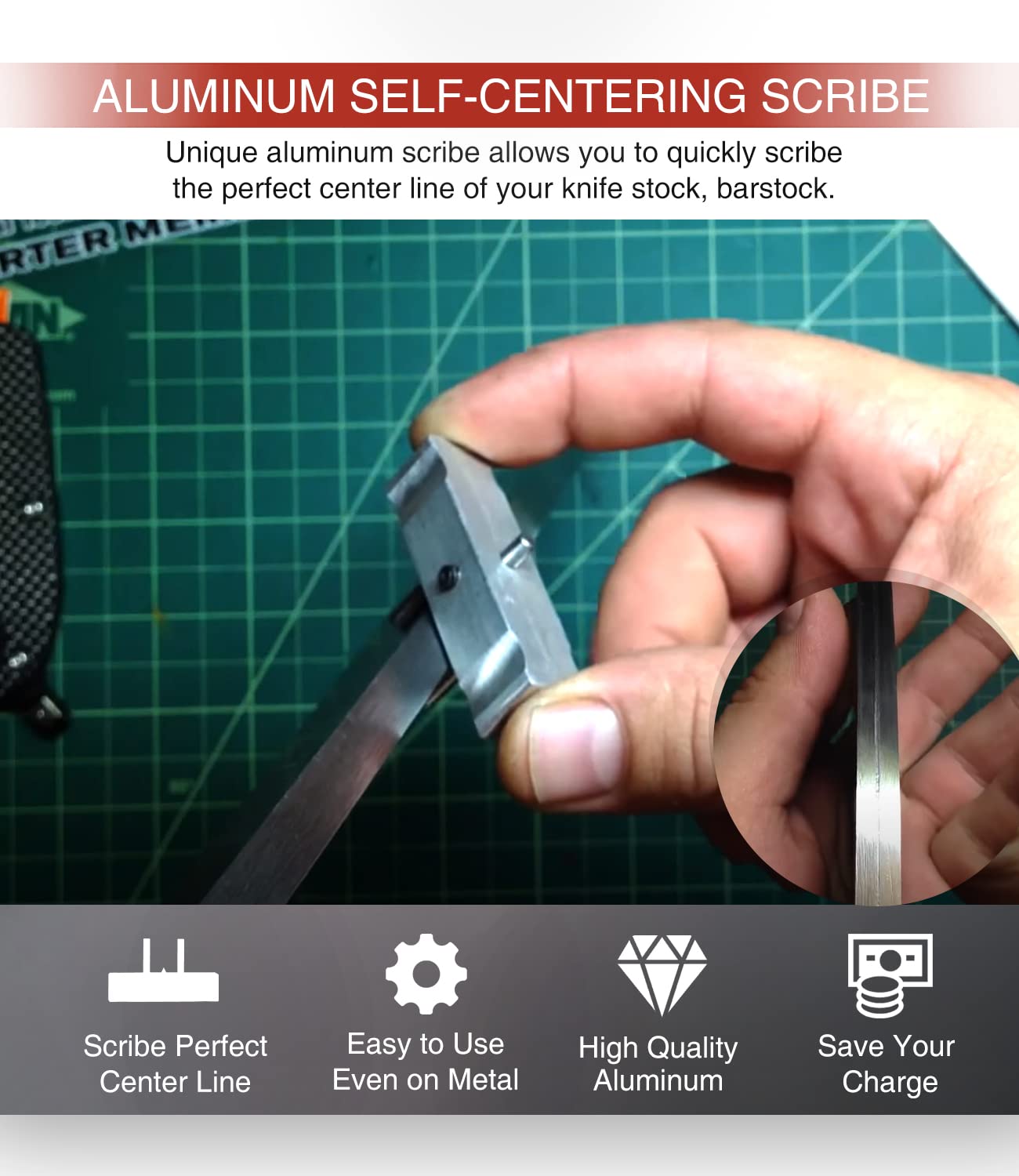 sixcow Aluminum Self Centering Scribe Doweling Jig, Center Scribe Scriber, Marking Centerline Tool for Knife, Metal, Barstock, Wood, etc