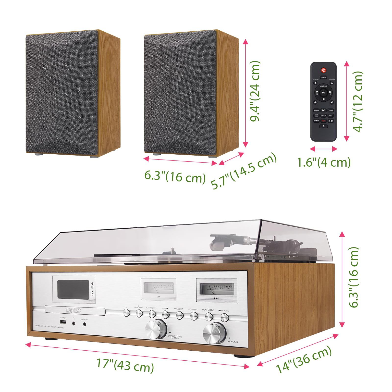 LUXSWAY Vinyl Record Player with Romote Control CD Player with LCD Display Encoding with Bluetooth All-in-One Player Variable Pitch