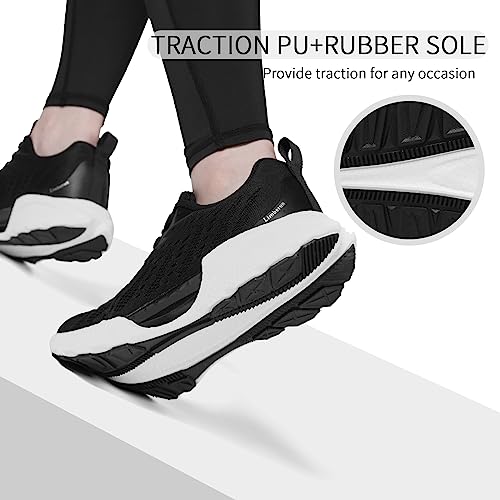 Limberun Womens Walking Shoes Gym Tennis Shoes Non Slip Pull-on Lightweight Comfy Breathable Work Shoe Black 8