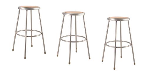 National Public Seating 6230-CN Steel Stool with 30" Hardboard Seat, Grey (Pack of 3)