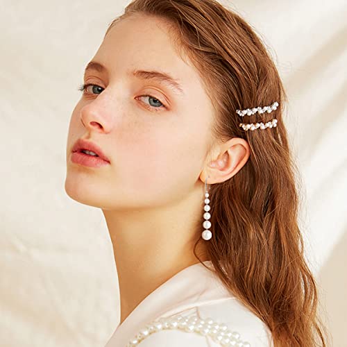 Ritach Long Pearl Dangle Earrings for Women 14K Gold Plated Sterling Silver Post Pearl Drop Tassel Earrings for Bridal Wedding
