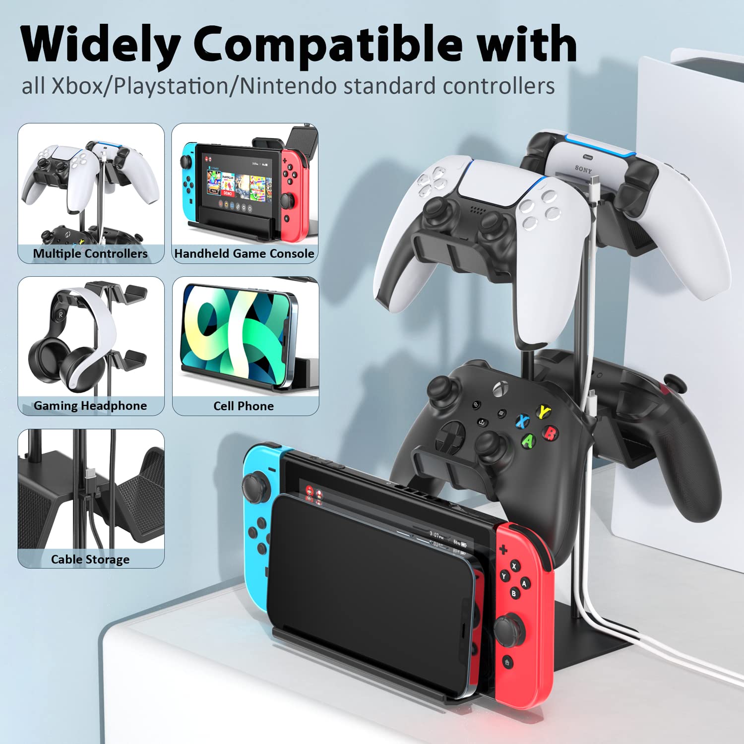 OIVO Controller Organizer for Desk, Display Controller Stand for PS5/ PS4/ Xbox Series/One X/S/Nintendo Switch Controller & Headset Stand, Controller Desk Mount & Storage for 4 Packs Game Controller