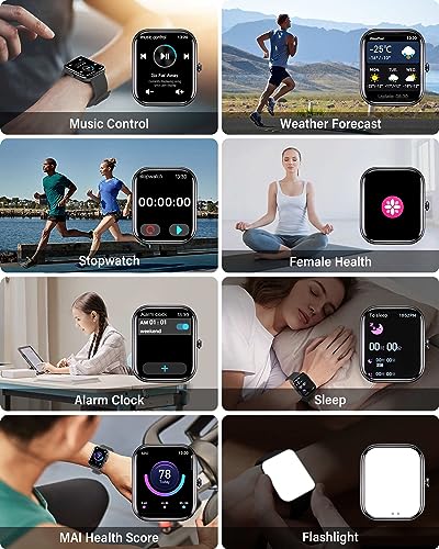 Vikie Smart Watch, Call Function, 2.0" Screen, IP67 Waterproof Smartwatch for iPhone & Android Phones with Bluetooth, Voice Assistant, Heart Rate/Blood Oxygen Monitor Fit Tracker for Women Men (Black)