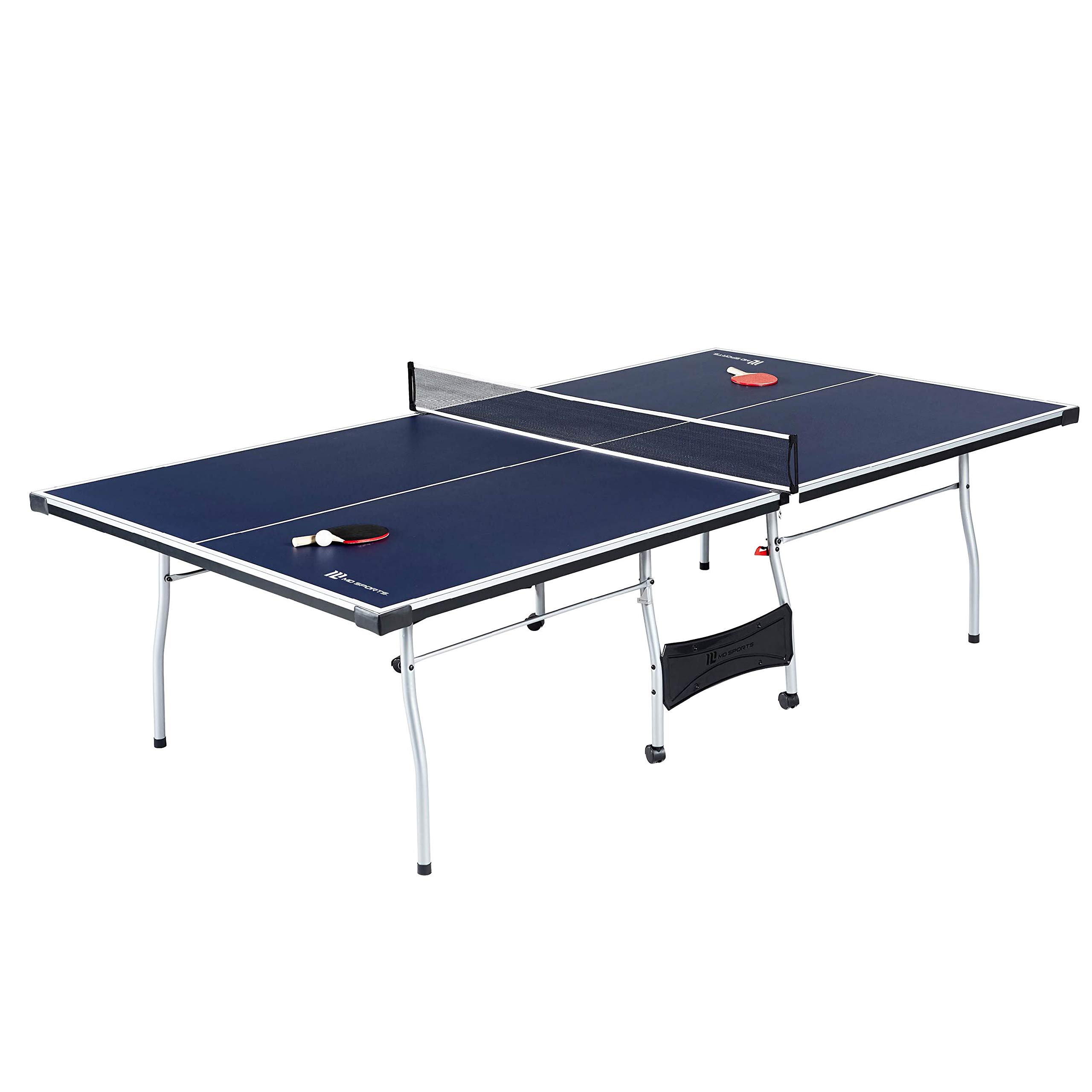 MD Sports Table Tennis Set, Regulation Ping Pong Table with Net, Paddles and Balls (8 Pieces) - Blue and White