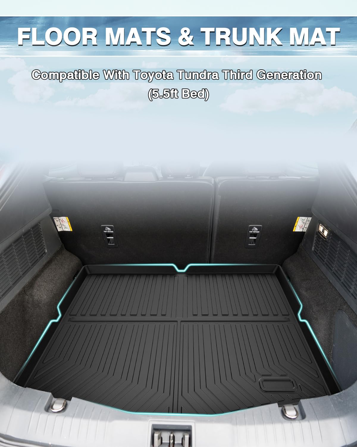 Mixsuper Floor Mats & Cargo Liner for 2021-2023 2024 Ford Mustang Mach-E All Weather Floor Liners and Trunk Liner Set Black (Not for Ford Mustang)
