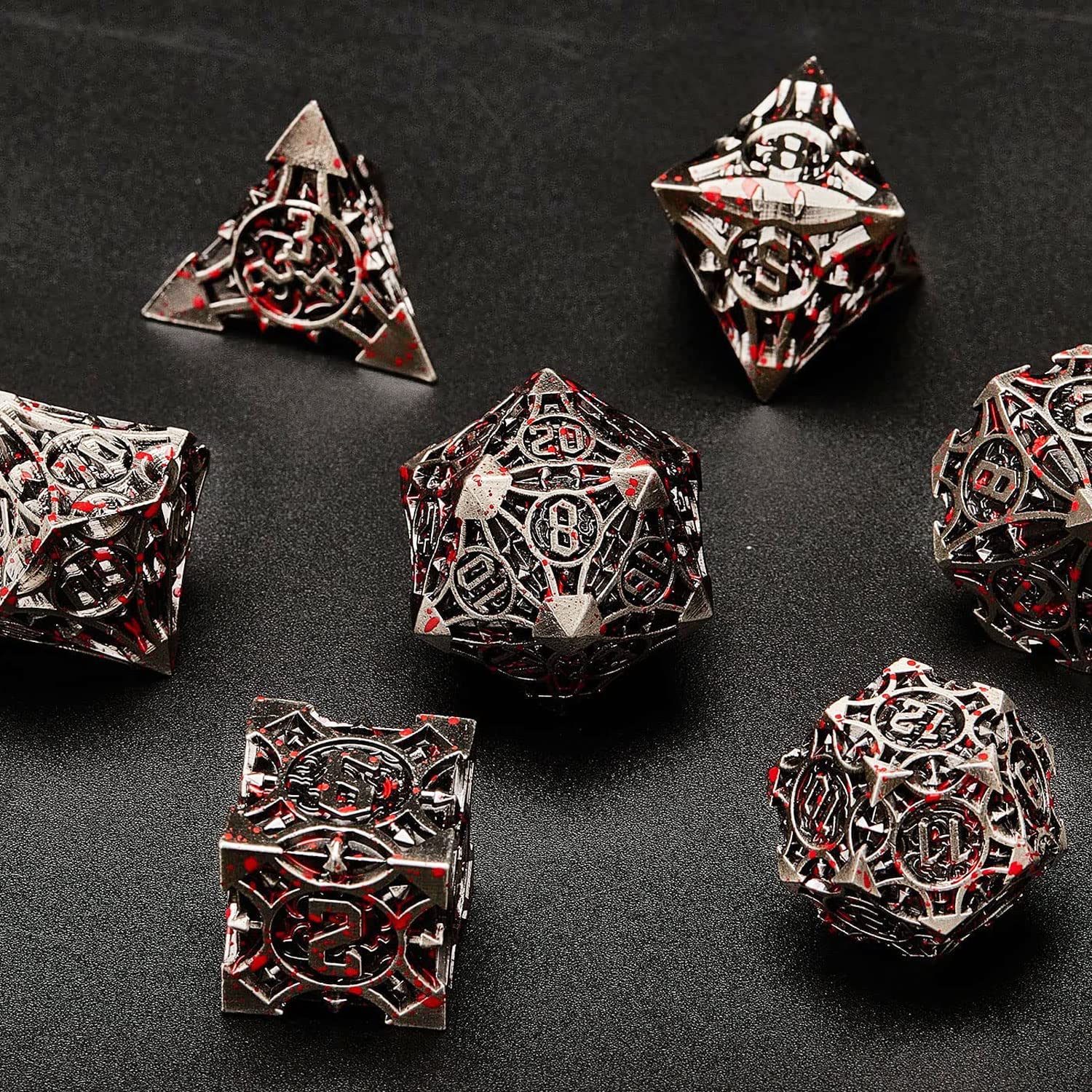 Scimi Metal Dice Set with Pouch (7 Metal Dices & 1 Pouch) D&D COC War Hammer War Hammer 40k Dice Set for RPG Board Games Role Playing Game Dice (Brutal Battle Metal)