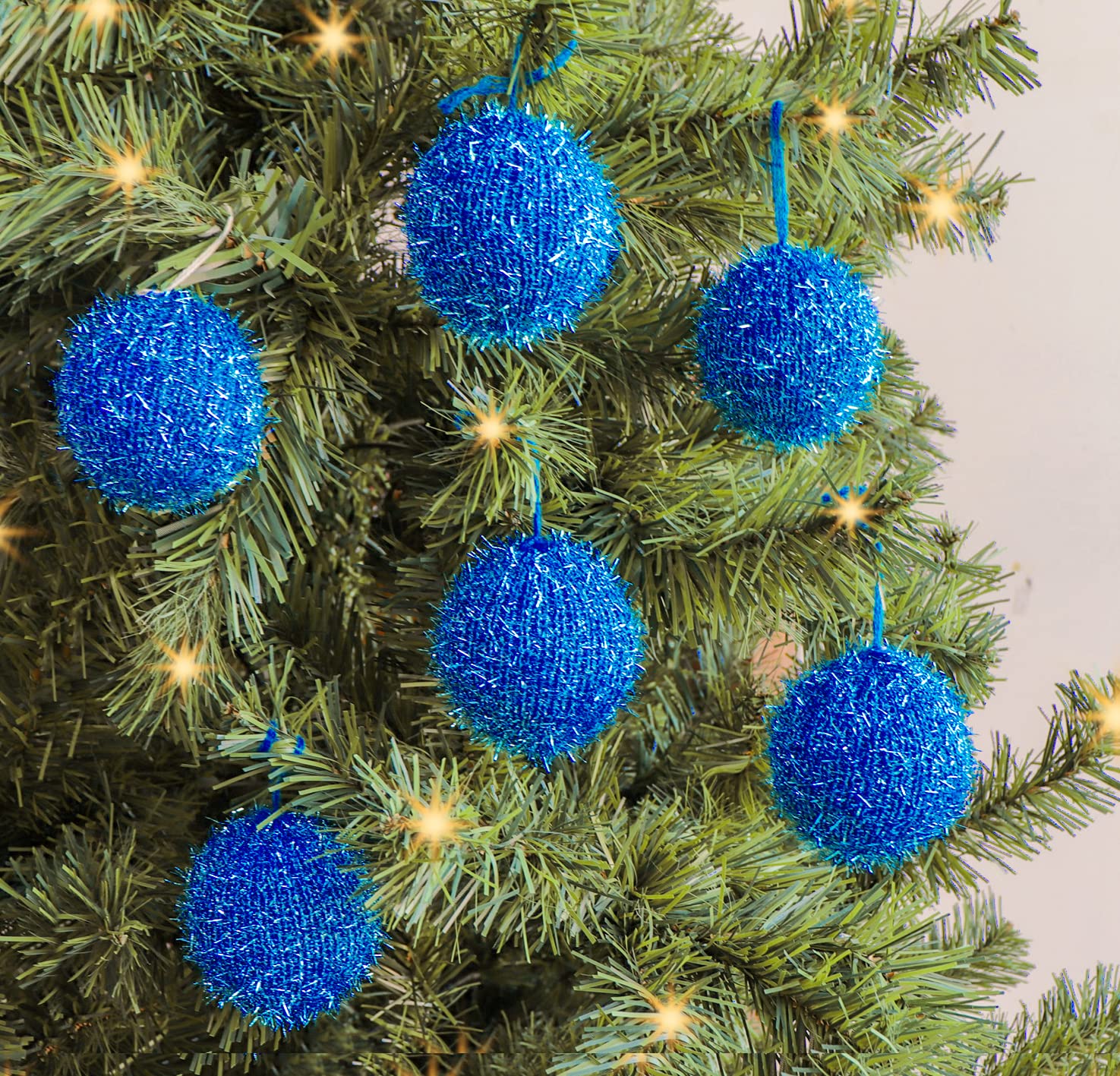 LimBridge Christmas Tree Ornaments, 6 Pcs Knitted Sparkle Glitter Bling Christmas Ball Decorations, for Xmas Decor Holiday Decor, Shimmer Blue…