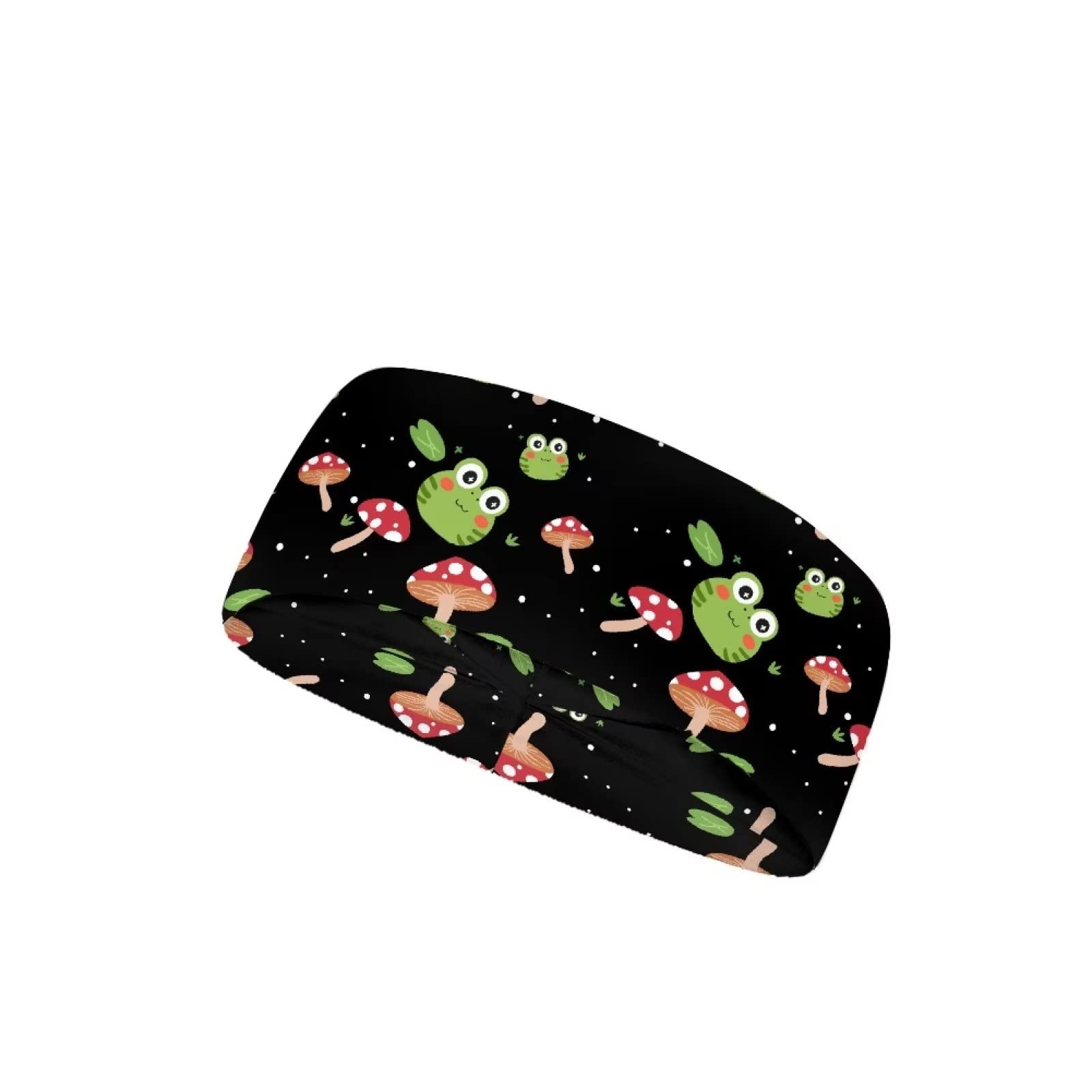 Showudesigns Mushroom Frog Headband for Men Boys Basketball Running Sport Head Wraps Lotus Leaf Wide Close Skin Absorption Sweat Bands Black