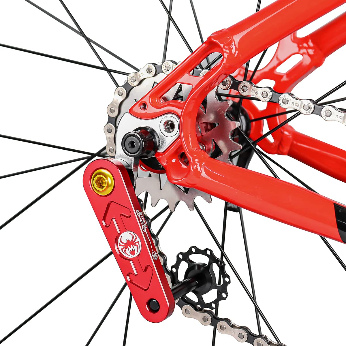 MUQZI Bike Single Speed Chain Tensioner Aluminum Alloy Adjustable Chain Guide for MTB Road Bicycle Cycling, Red