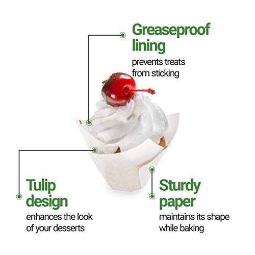 Restaurantware 2 Ounce Tulip Baking Cups, 200 Oven-Ready Cupcake Liners - Freezable, Disposable, Sugar White Paper Muffin Cases, For Wedding Parties, Baby Showers and More