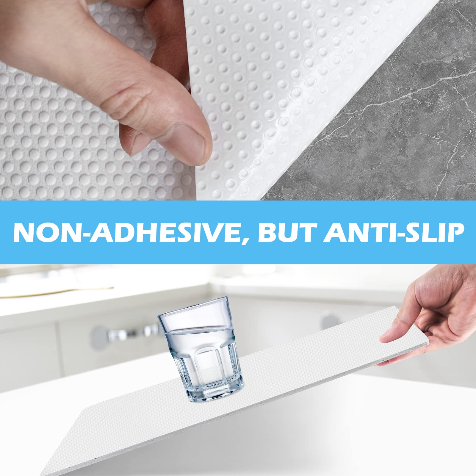 MooiFun Drawer Liners, Waterproof Shelf Liner, Anti-Slip Non-Adhesive BPA Free Kitchen Cupboard Cabinet Liner Refridge Fridge Mats Sink Protector Strong Durable for Home Office (12" x 60"/White)