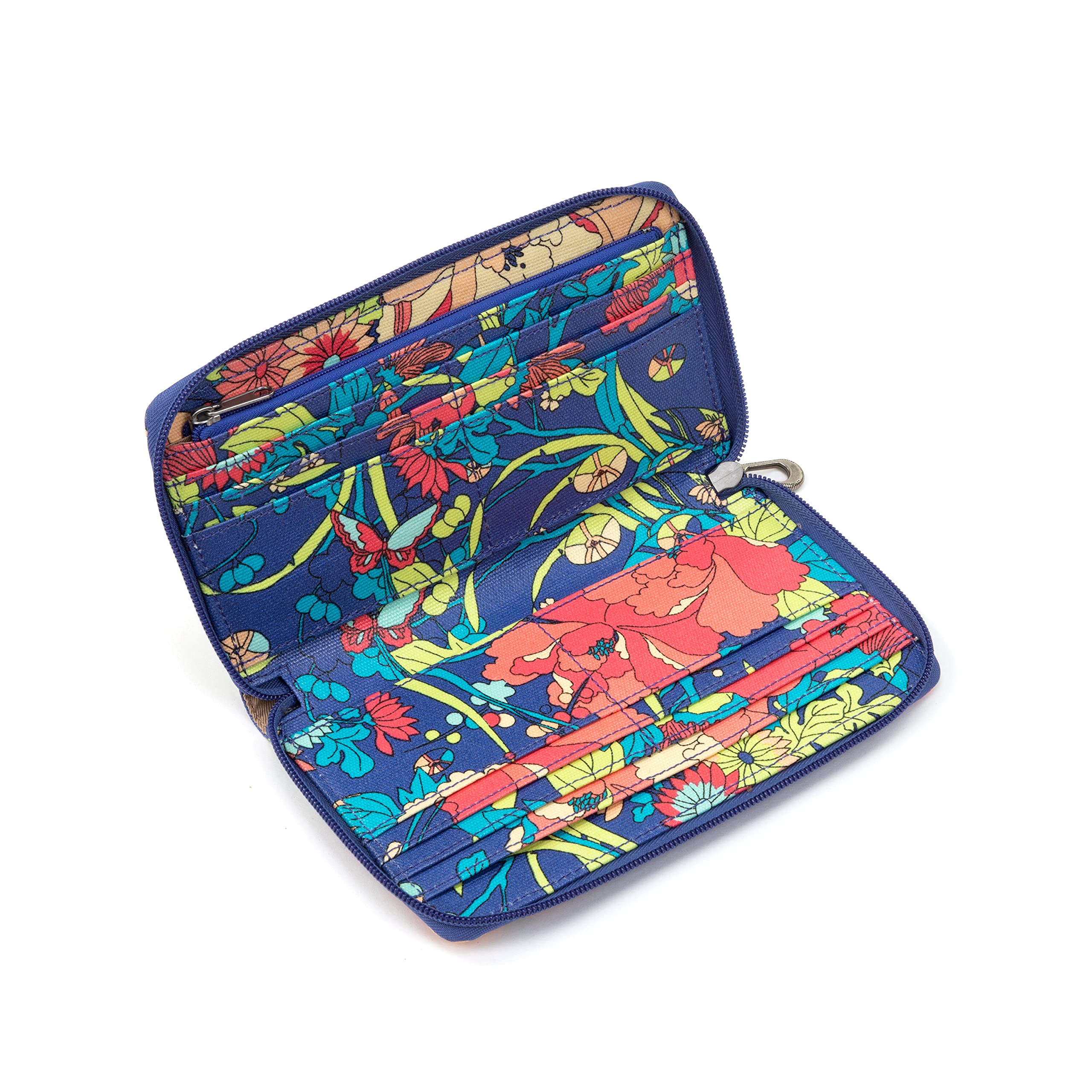 Sakroots Womens Cotton Sakroots Large Zip Wallet, Royal Flower Power, One Size US