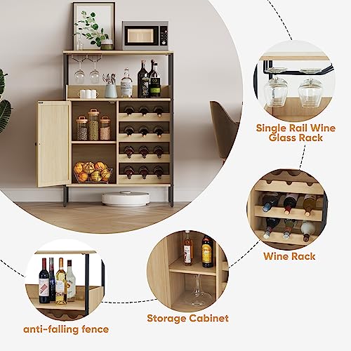 Yechen Wine Bar Cabinet with Storage for Liquor and Glasses, FreeStanding Wood Coffee Bar Cabinet with Wine Rack, Metal Sideboard Buffet Cabinet