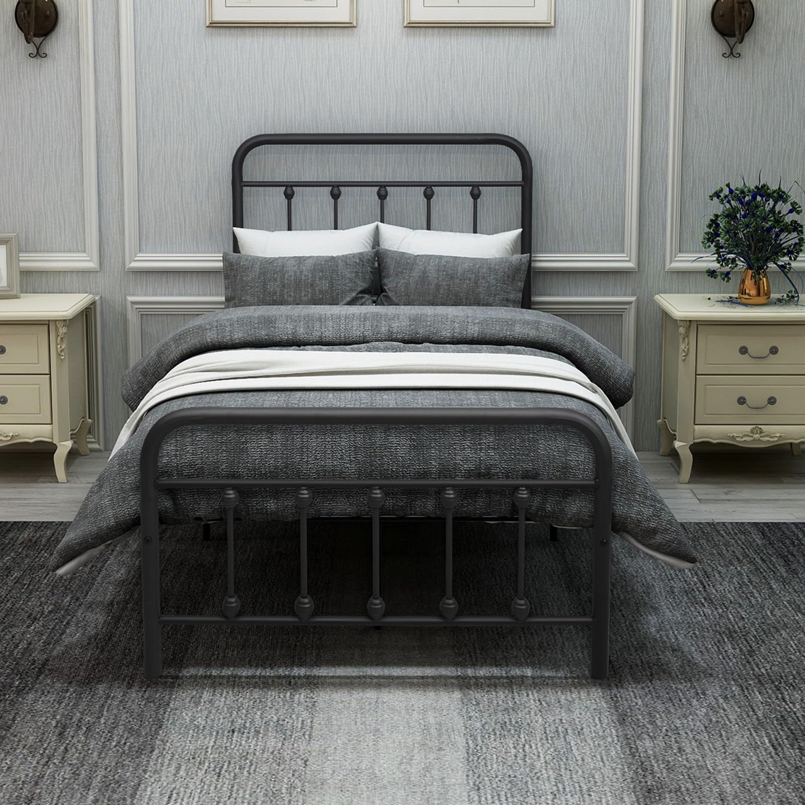 Metal Bed Frame, Twin Size Platform Bed Frame, Mattress Foundation with Headboard & Footboard, Steel Slat Support/No Box Spring Needed (Twin)