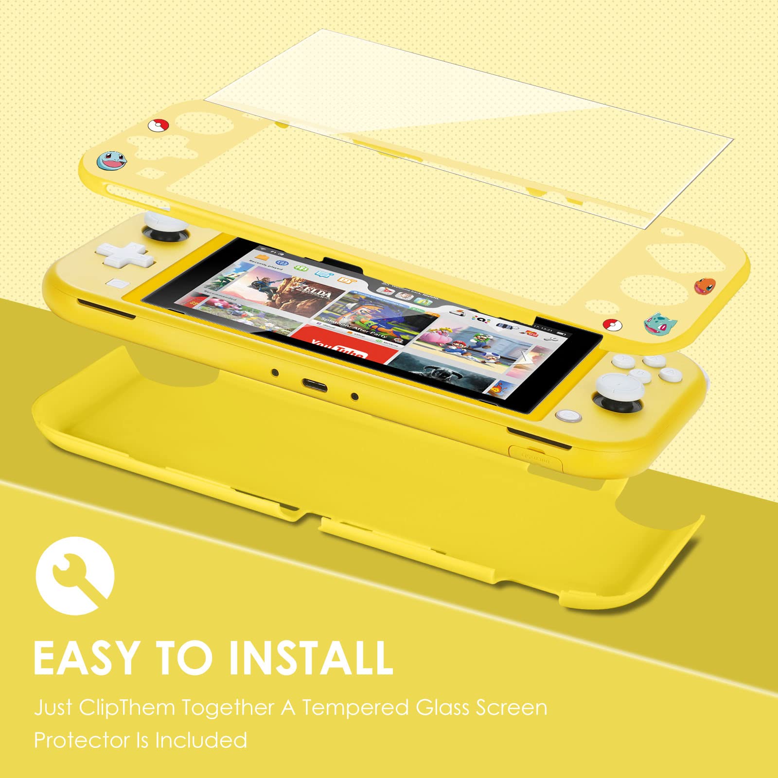 oqpa for Nintendo Switch Lite 2019 Case for Girls Boys Kids PC Cute Kawaii Anime Cartoon Character Design Cool Fun Slim Protective Cases Hard Shell Cover with Screen Protector Glass for Switch Lite,P
