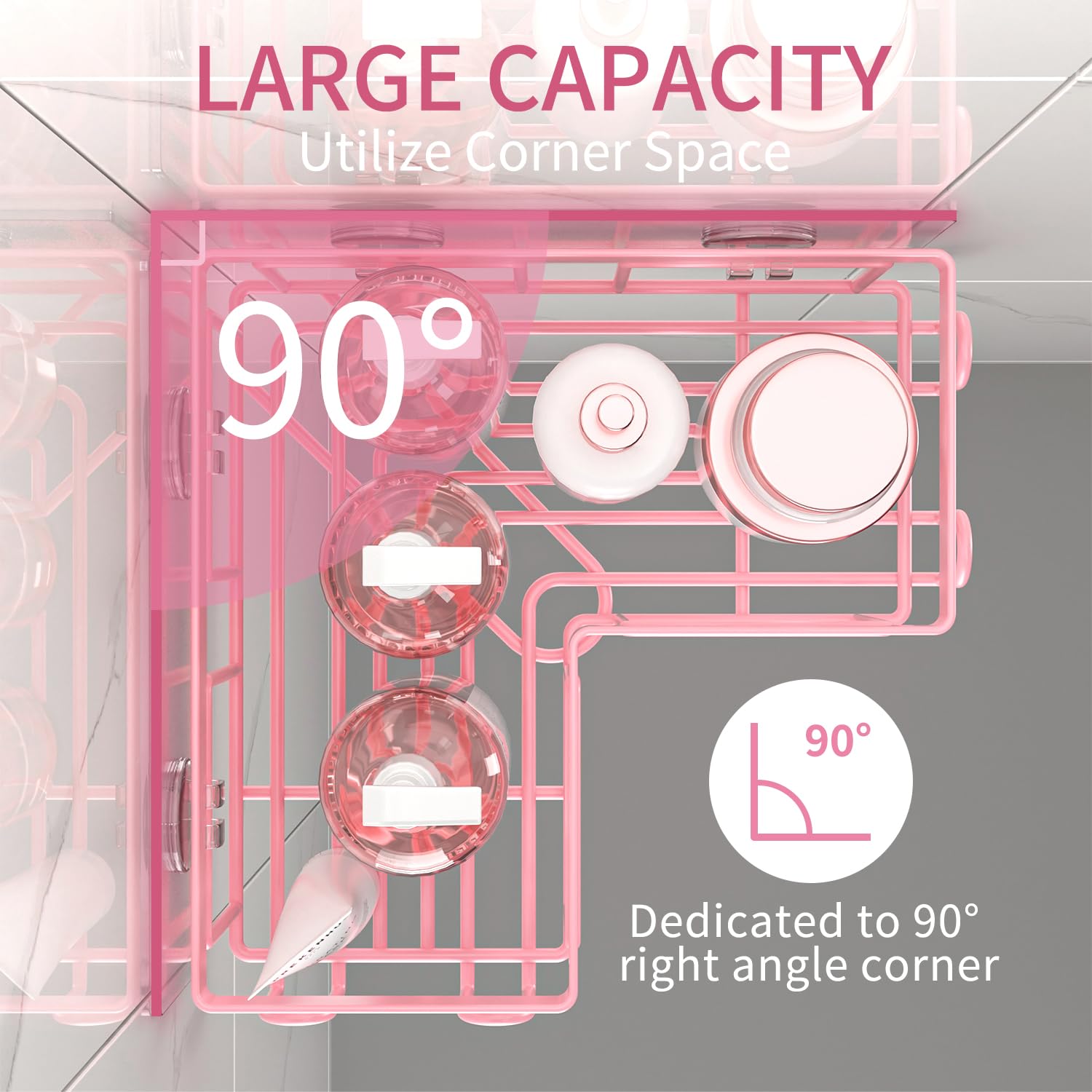Youvip Shower Caddy Corner,3 pack Corner Adhesive Shower Caddy,Stainless Steel Bathroom Shower Organizer with Hooks & Soap Holder,Shower Shelves No Drilling for Bathrrom,Pink
