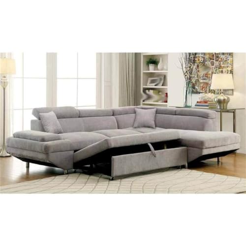 LHLLHL 107 in Living Room Furniture Sectional Gray Color Fabric Sectional with Pull Out Bed Cushion Couch Pillows Storage Sofa