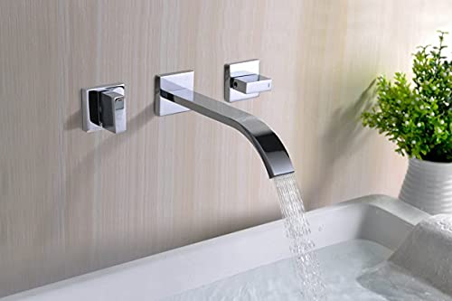 Sumerain Wall Mount Lavatory Faucet Two Handle Bathroom Faucet Brass Chrome