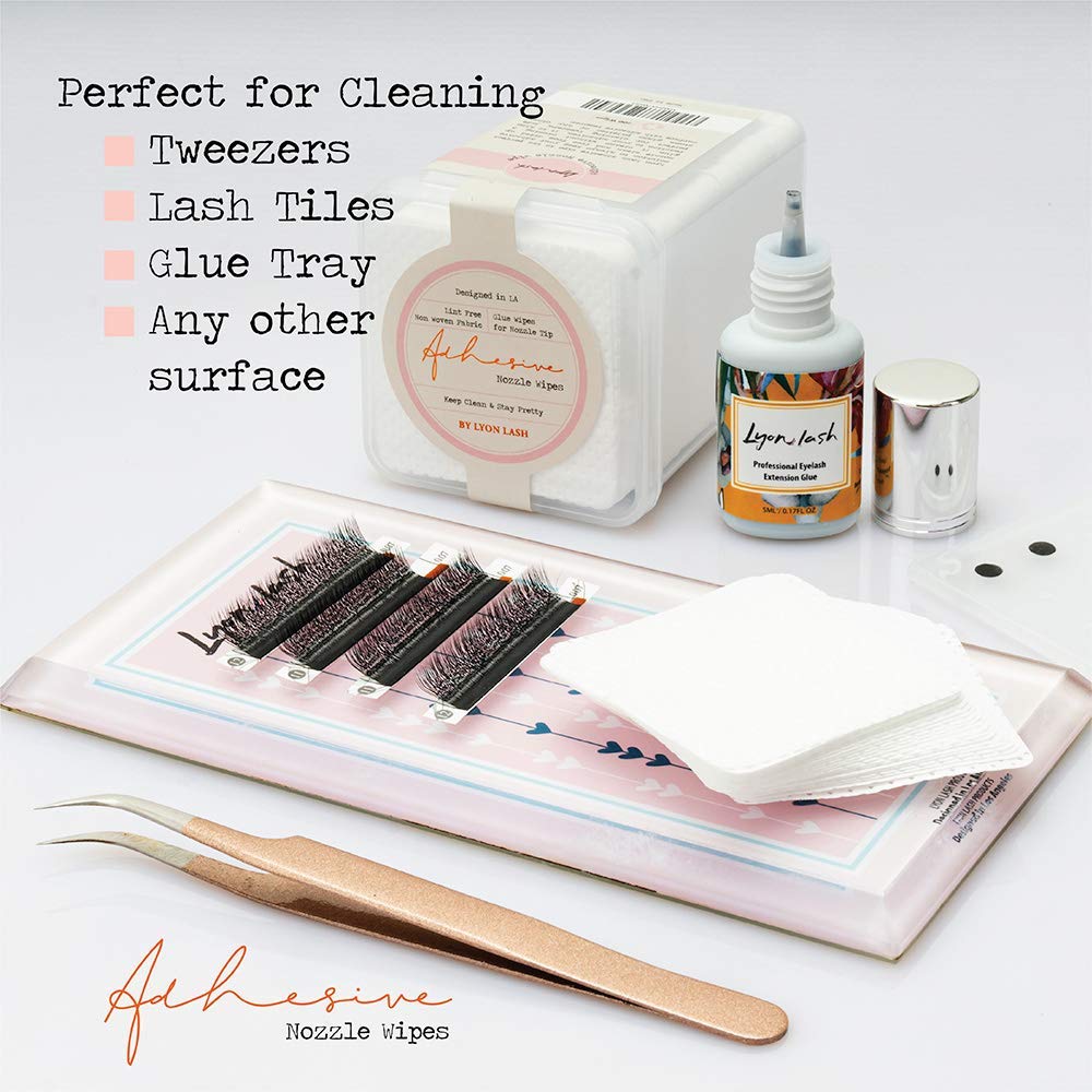Lyon Lash Eyelash Extension Glue Adhesive Wipes 200 PCS | Glue Residue Remover Cleansing Pad Lint Free | Essential Lash Extensions Supplies Accessories Tools