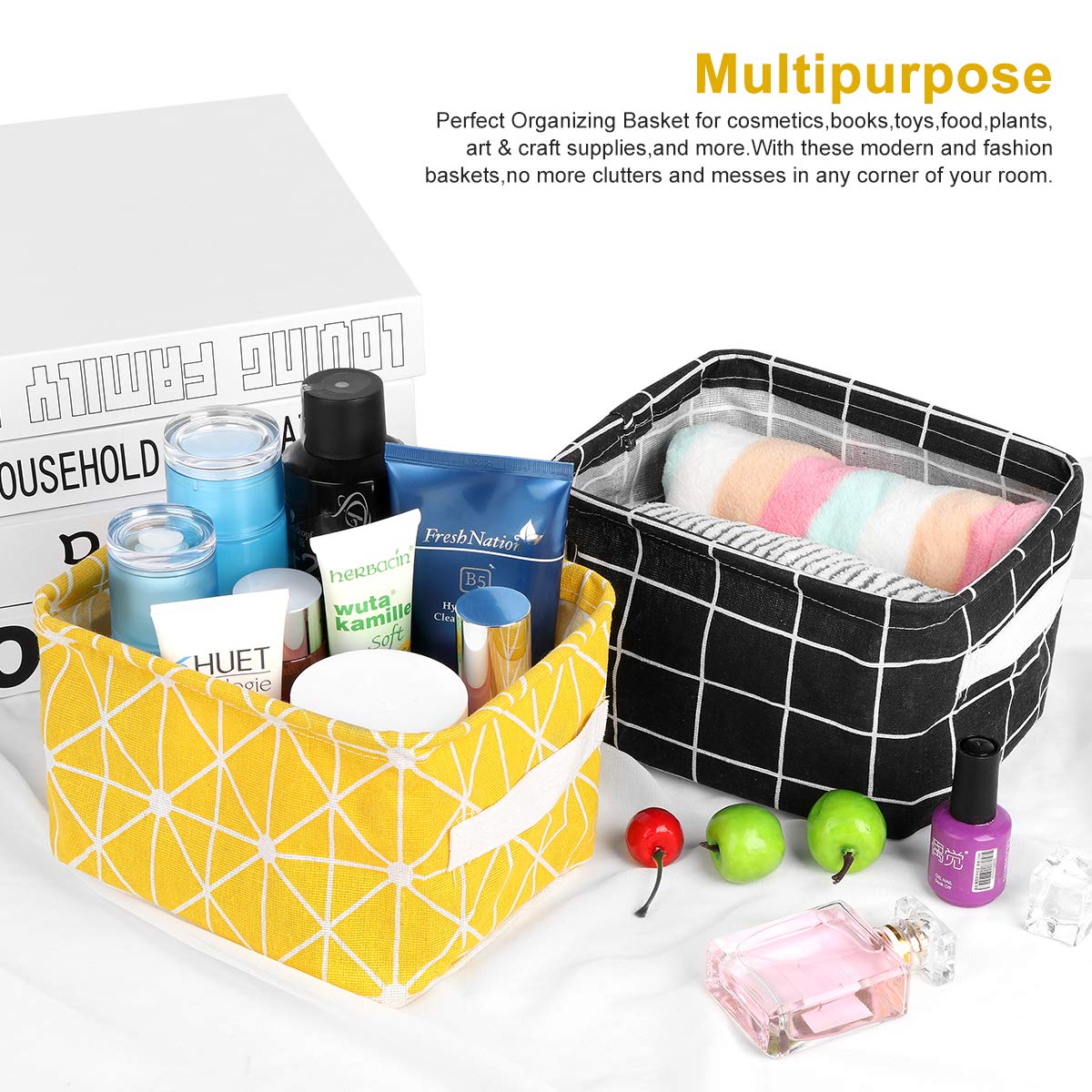 Leaf&cici-Mini Storage Box， Collapsible Canvas Storage Basket, Square Mini Basket, for Storing Cosmetics, Baby Toys, Keys, Books, Office Supplies, etc（6 Pack ）