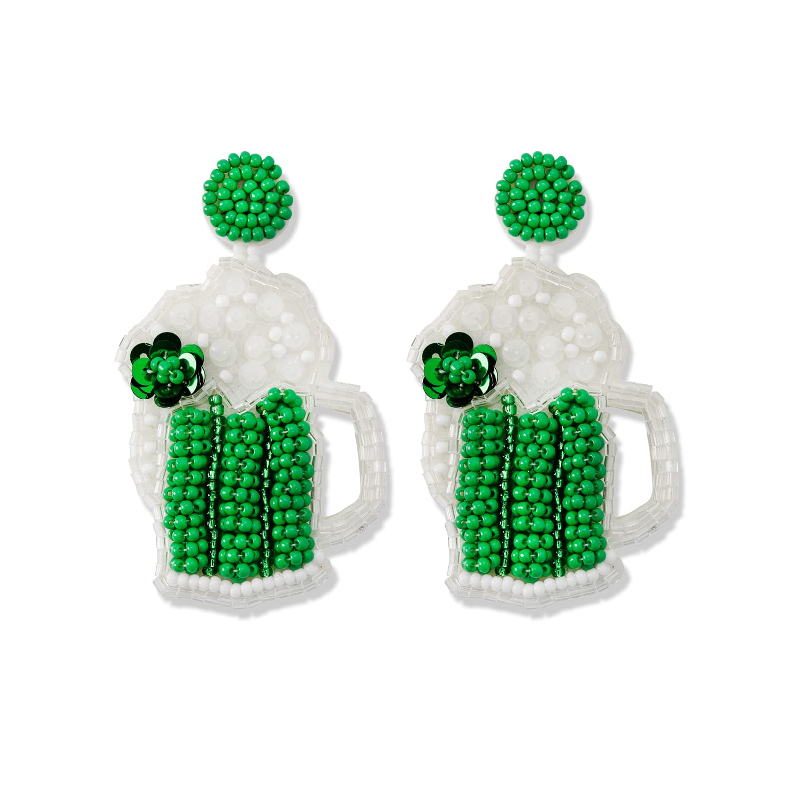 St Patrick's Day Beaded Earrings Green Beer Cup Dangle Earrings St Patrick's Day Accessories Costumes Jewelry for Women Gifts