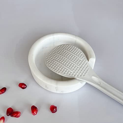 StonePlus Natural Marble Round Small Spoon Rest for Stove Top Spatula Fork Ladle Utensil Rest Keeper,Cooking Spoon Organizer,Kitchen Tool Spoon Holder (Jazz White)