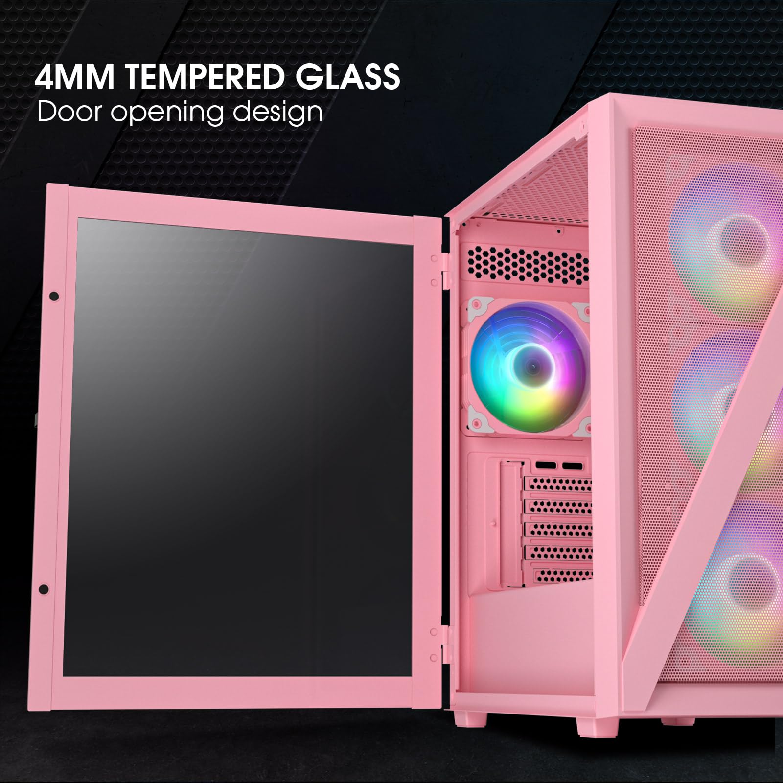 Vetroo M03 Compact Computer Case Micro ATX Mini ITX White Gaming PC Case Rear 120mm Addressable RGB Fan Pre-Installed Door Opening Tempered Glass Side Panel & Front Mesh Panel
