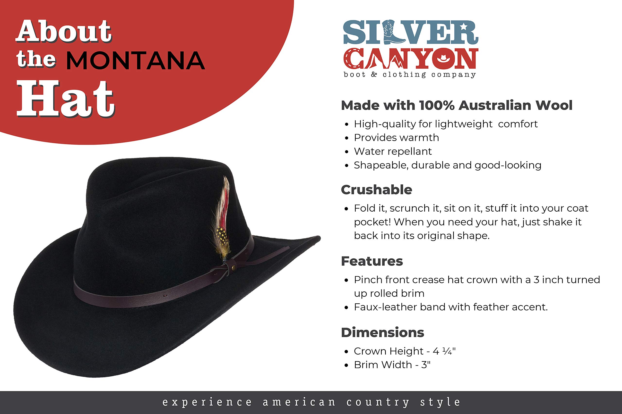 Mens+Outback+Wool+Cowboy+Hat+Montana+Putty+Crushable+Western+Felt+By+Silver+Canyon