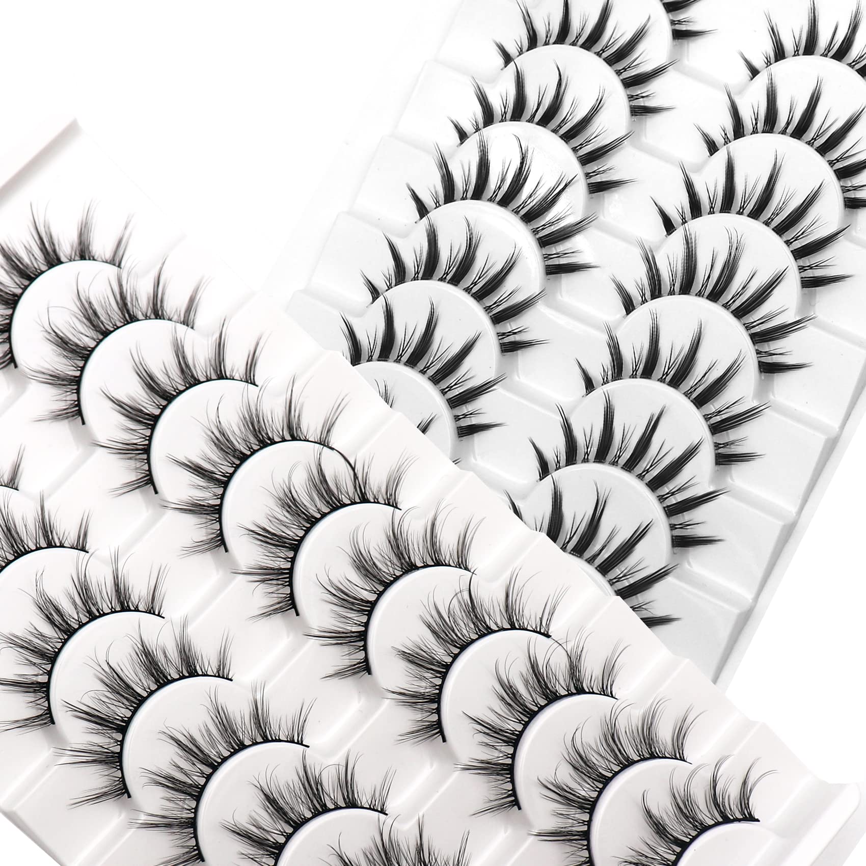 Manga Lashes, Anime Lashes Natural Look Wispy Soft Lashes Look Like Clusters 10 Pairs Pack