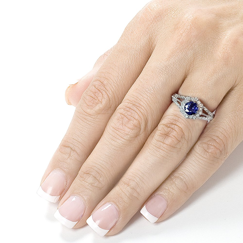 Kobelli Vintage Style Sapphire & Diamond Engagement Ring 1 Carat (ctw) in 14k White Gold, Size 9