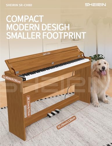 SHEIRIN digital piano 88 key weighted stand cover hammer action electric keyboard pedal full size home professional musical beginners adults instrument self playing MIDI SR-CH80(orange)