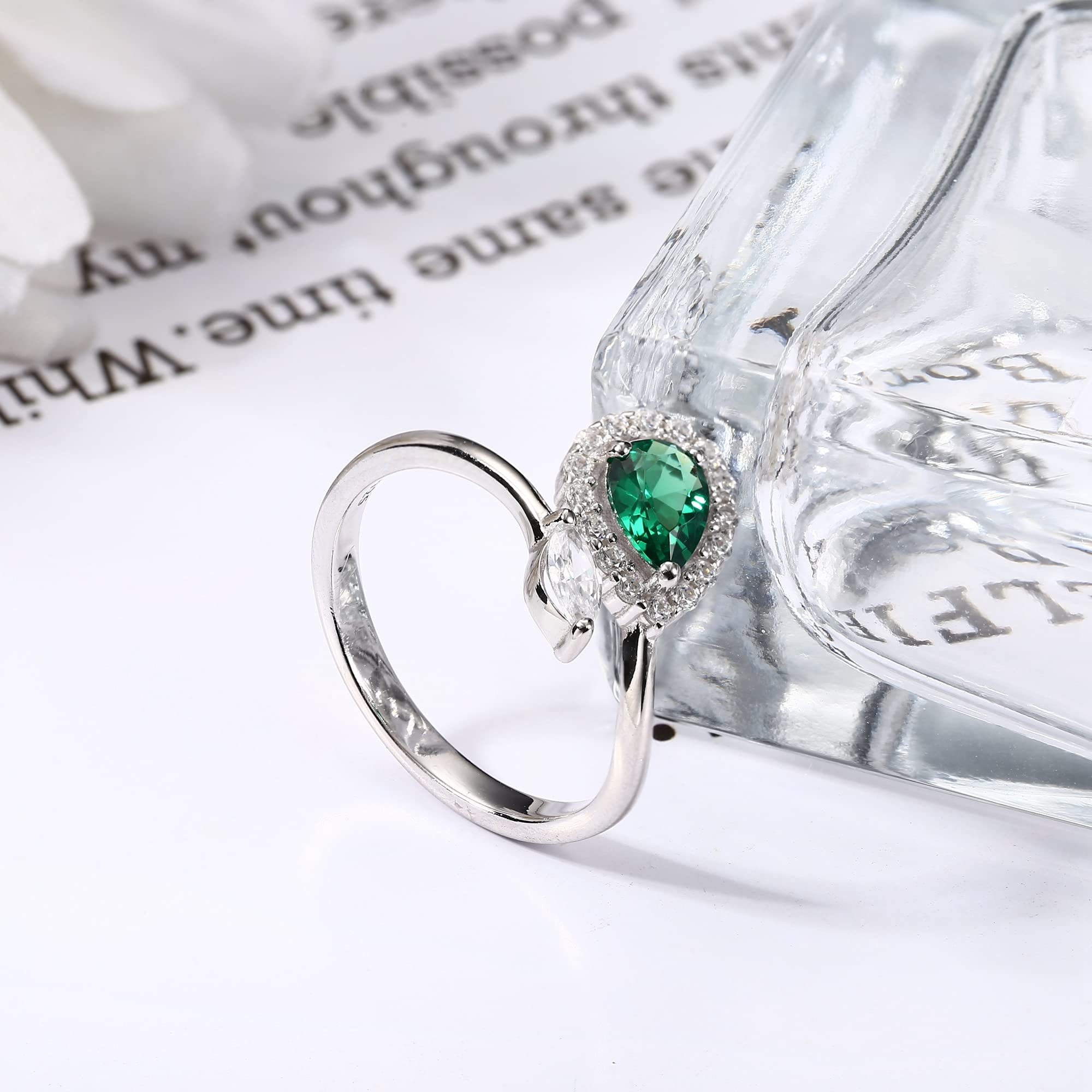 MUSECLOUD 925 Sterling Silver Birthstone Rings for Mothers Teardrop CZ Engagement Rings Adjustable Cubic Zirconia Thumb Open Rings for Women (Silver-May)