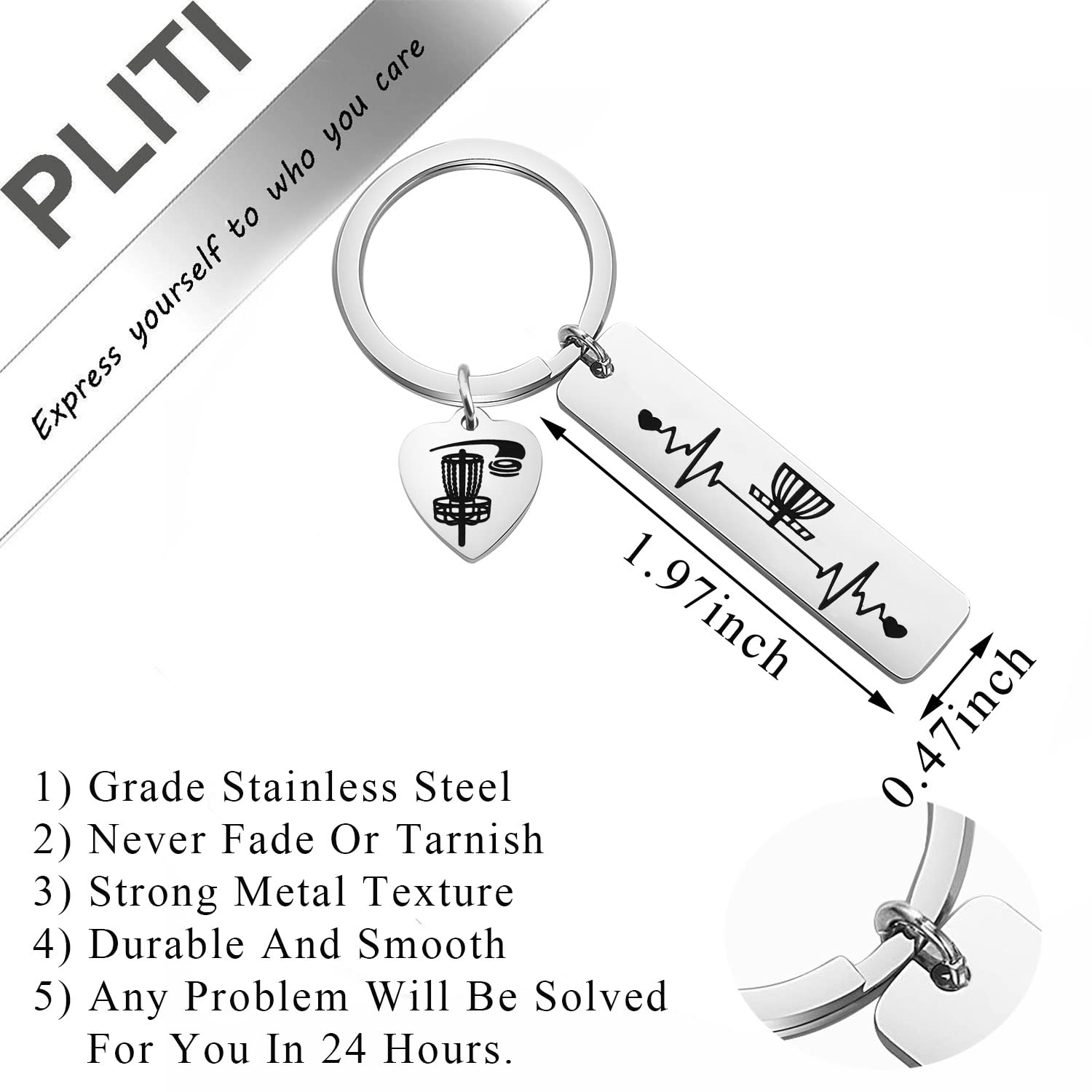 PLITI Disc Golf Keychain Frisbee Golfer Gift Disc Golf Lover Gift Disc Golf heartbeat Keyring For Disc Golf Player (disc golf heartbeat)