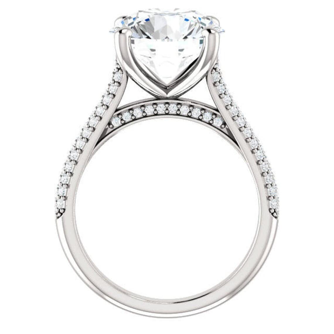 Riya Gems 6 CT Round Moissanite Engagement Ring Colorless Wedding Bridal Solitaire Halo Bazel Style Solid Sterling Silver 10K 14K 18K Solid Gold Promise Ring Gift for Her (8.5)